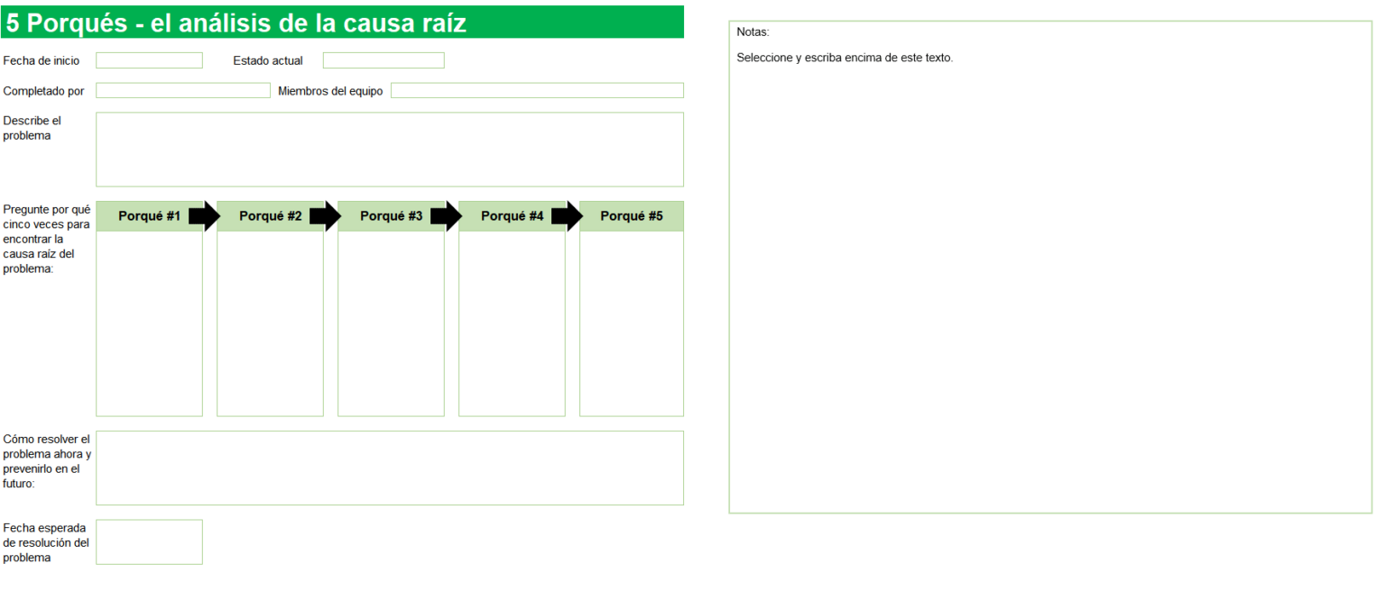 🥇 Plantilla excel 5 porqués GRATIS