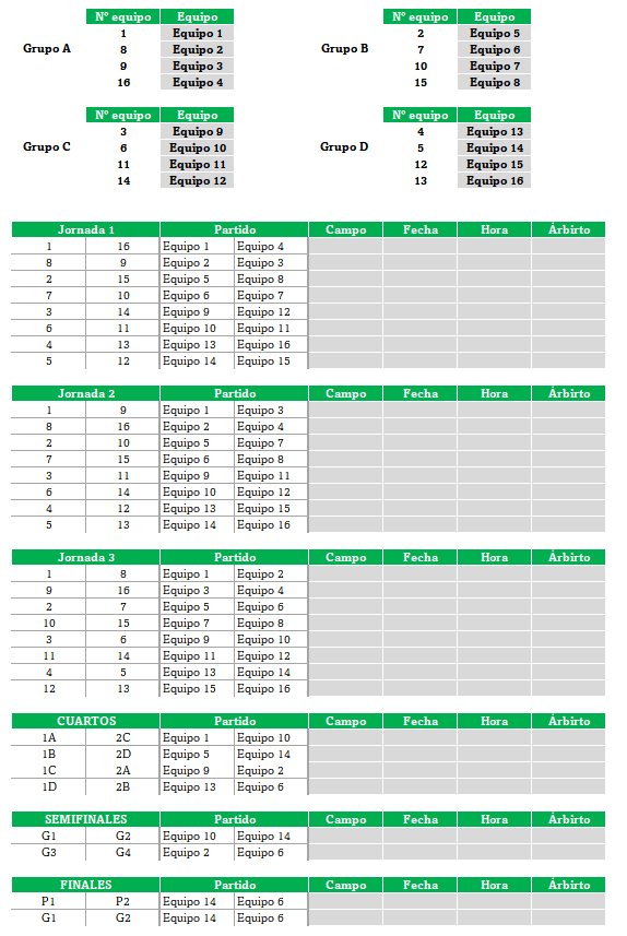  Plantilla Excel Torneo 16 Equipos GRATIS