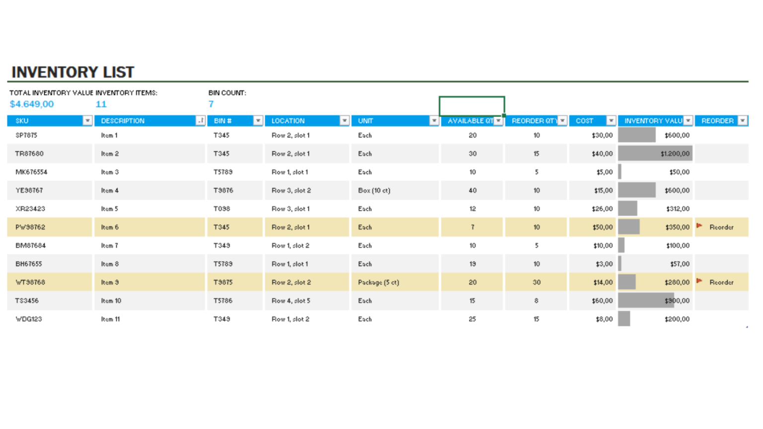 Plantilla de excel inventario Hardware