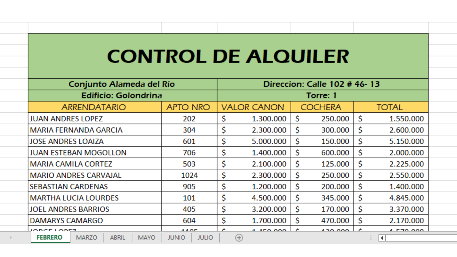 Control de Alquiler: Plantilla Excel