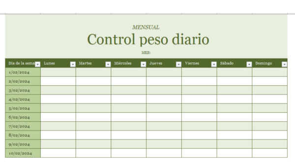 Plantilla de excel: Control peso diario.